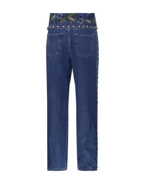 Farm Rio Stud-embellished Floral-embroidered Jeans