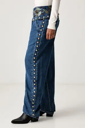 Farm Rio Stud-embellished Floral-embroidered Jeans