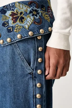 Farm Rio Stud-embellished Floral-embroidered Jeans