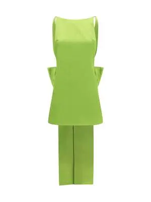 SELF-PORTRAIT Satin Dress With Back Bow - Green