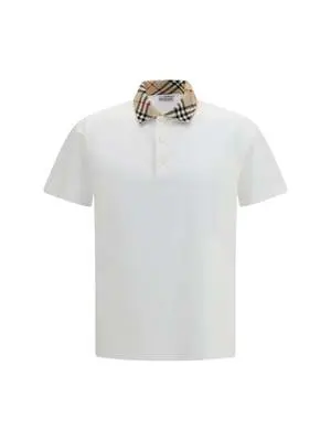 Burberry Cotton Check Collar Polo - White