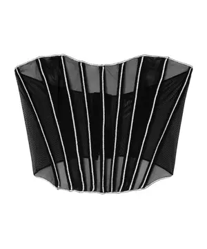 Oseree Metallic Mesh Corset Top - Black