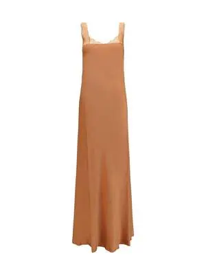 FORTE_FORTE Satin Maxi Dress With Lace Trims - Cream