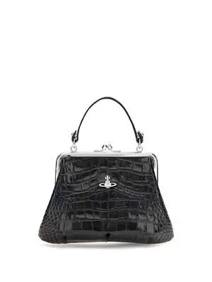 VIVIENNE WESTWOOD Granny Frame Crocodile Effect Handbag - Black
