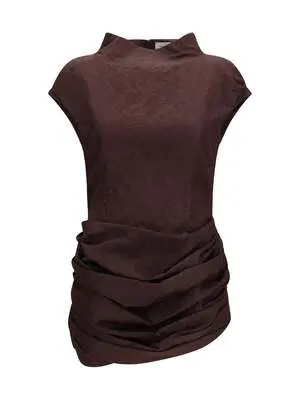 Magda Butrym Draped Mini Dress With High Collar - Brown