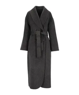 Emporio Armani Belted Double-breasted Coat - Grey