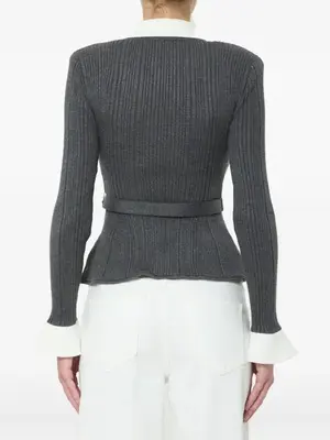 SELF-PORTRAIT Ribbed-knit Cardigan With A Cinched Waist