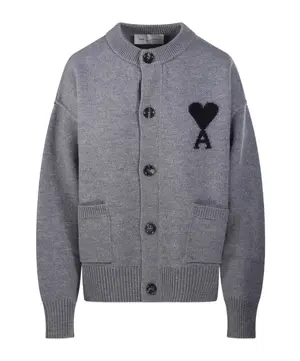 AMI Paris De Coeur Buttoned Cardigan - Grey