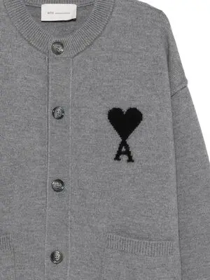 AMI Paris De Coeur Buttoned Cardigan - Grey