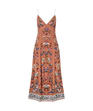 Farm Rio Floral Beauty Tapestry Sleeveless Slip Maxi Dress - Brown