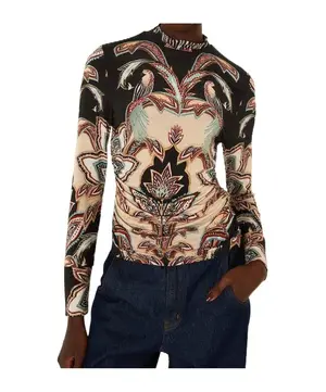 Farm Rio Printed Long-sleeve Top - Black