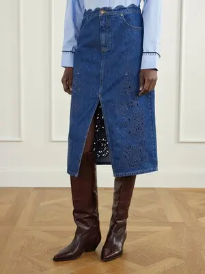 Farm Rio Embroidered Denim Skirt