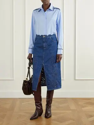 Farm Rio Embroidered Denim Skirt