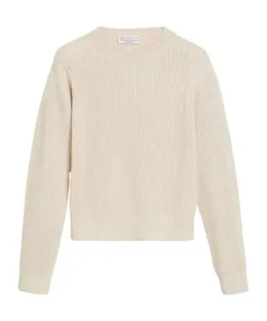Brunello Cucinelli Sparkling Cashmere English Rib Sweater - Beige