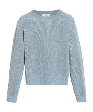 Brunello Cucinelli Sparkling Cashmere English Rib Sweater - Sky-blue
