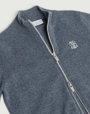 Brunello Cucinelli Cashmere Cardigan With Zipper And Logo