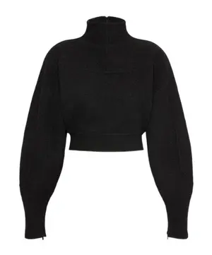 Max Mara Cropped Wool And Cashmere Jersey Sweatshirt - Dark Gray