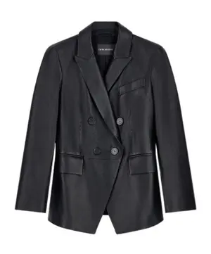 Emporio Armani Slim-fit Double-breasted Blazer In Semi-glossy Leather