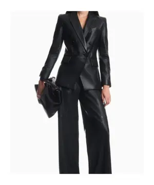 Emporio Armani Slim-fit Double-breasted Blazer In Semi-glossy Leather