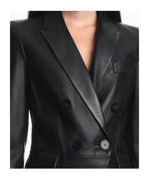 Emporio Armani Slim-fit Double-breasted Blazer In Semi-glossy Leather