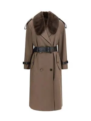 Burberry Long Cotton Trench Coat With Buffalo Leather Collar - Brown