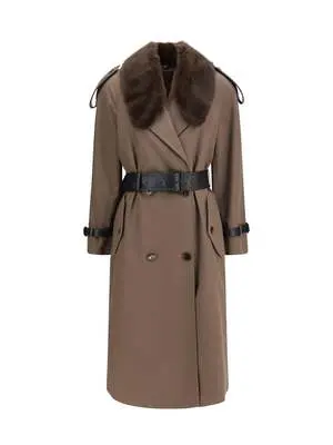 Burberry Long Cotton Trench Coat With Buffalo Leather Collar - Brown