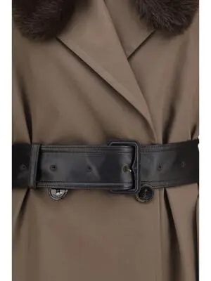 Burberry Long Cotton Trench Coat With Buffalo Leather Collar - Brown