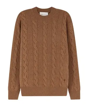 AMI Paris Cable-knit Sweater De Coeur - Beige