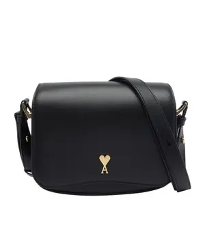 AMI Paris De Coeur Logo Detailed Crossbody Bag - Black