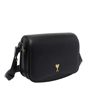 AMI Paris De Coeur Logo Detailed Crossbody Bag - Black