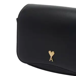 AMI Paris De Coeur Logo Detailed Crossbody Bag - Black