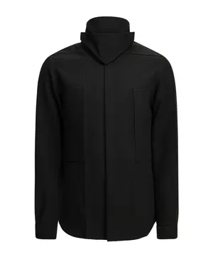 Rick Owens Fw26 Tower Runway Outershirt In Wool Whipcord And Waxy Lamb Leather