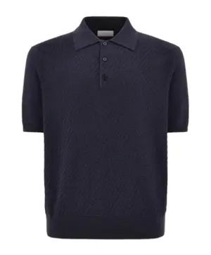 Canali Textured Knit Polo Sweater - Blue