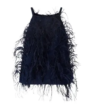 Pinko Feather-trim Sequin-embellished Top - Blue