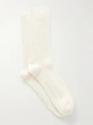 Olivia Von Halle Spencer Ribbed Silk And Cashmere-blend Socks - Neutrals