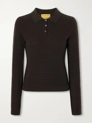 Guest In Residence Shrunken Waffle Cashmere Polo Sweater - Brown