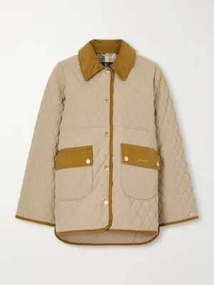 Barbour Corduroy-trimmed Logo-embroidered Quilted Shell Jacket - Neutrals
