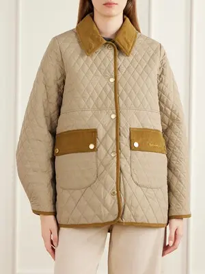 Barbour Corduroy-trimmed Logo-embroidered Quilted Shell Jacket - Neutrals