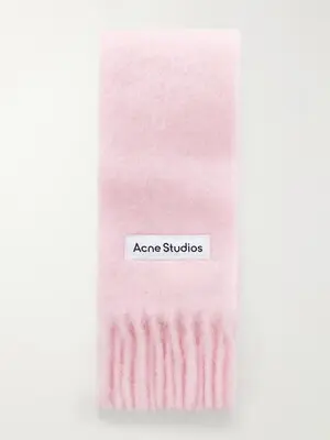 Acne Studios Vally Skinny Fringed Alpaca, Wool And Mohair-blend Scarf - Pink