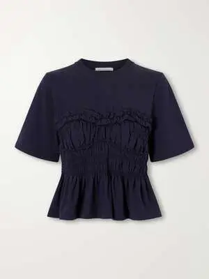 Cecilie Bahnsen Vilde Gathered Cotton-stretch Jersey T-shirt - Navy