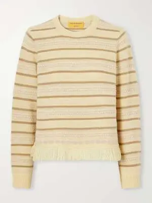 Guest In Residence Western Fringe-detail Striped Wool And Cashmere-blend Sweater - Multi