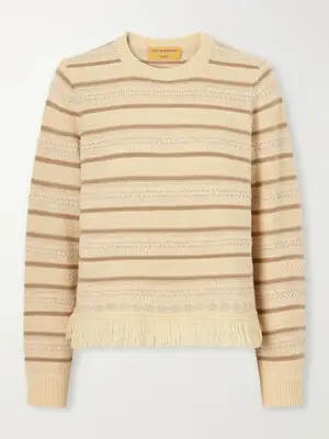 Guest In Residence Western Fringe-detail Striped Wool And Cashmere-blend Sweater - Multi
