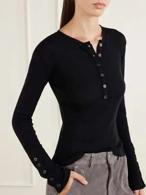 MFPEN Ribbed Merino Wool-jersey Henley Top