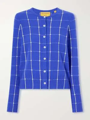 Guest In Residence Jane Checker Cashmere Cardigan - Blue