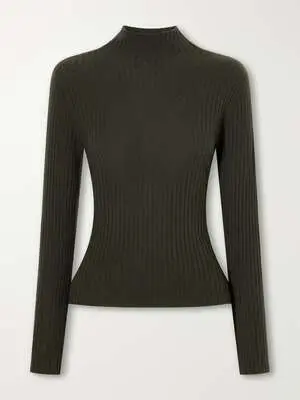 Arch4 Ariana Ribbed Organic Cashmere Turtleneck Sweater - Army Green