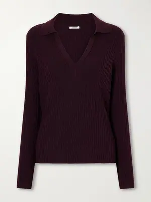 JOSEPH Ribbed Wool-blend Polo Sweater - Brown