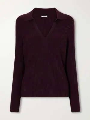 JOSEPH Ribbed Wool-blend Polo Sweater - Dark Brown
