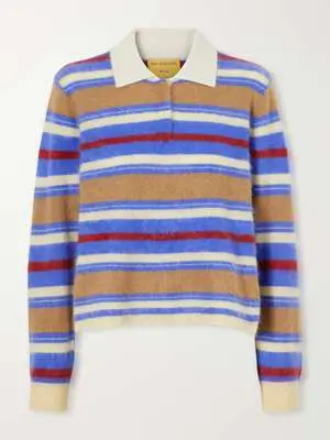 Guest In Residence Grizzly Cropped Rugby Striped Brushed Cashmere Polo Sweater - Multi