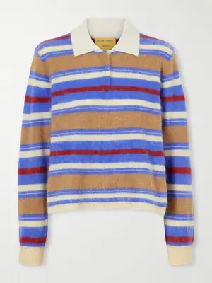 Guest In Residence Grizzly Cropped Striped Brushed Cashmere Polo Sweater - Multi