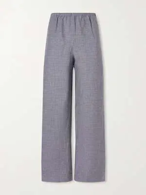DEIJI STUDIOS Ease Checked Linen Straight-leg Pants - Blue